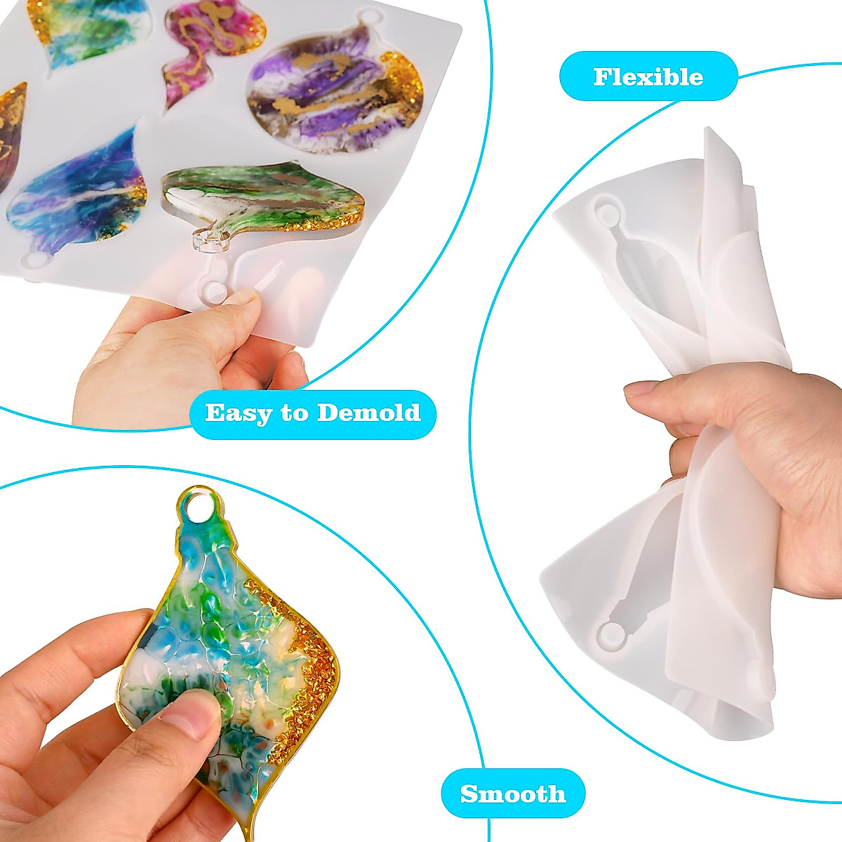 Actvty Christmas Resin Molds Silicone, 2 Pcs Christmas Ornaments Silicone Molds for Epoxy Resin, Christmas Pendant Molds DIY Resin Crafts Jewelry Xmas Decor Gift