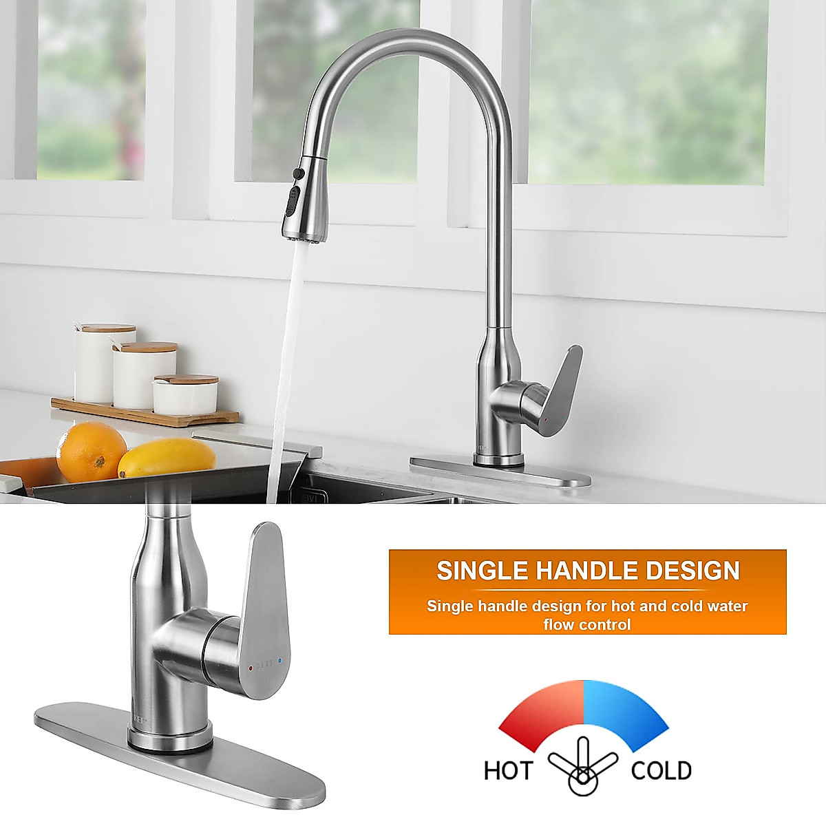 Touch Kitchen Faucet,KEER Smart Kitchen Sink Faucet with Pull Down Sprayer, Touch on Activated Kitchen Bar Sink Faucet Brushed Nickel, Stainless Steel