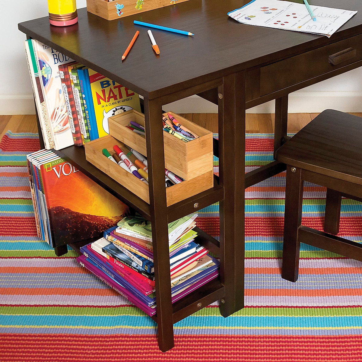 Lipper International 584WN Child's Work Station Desk and Chair, Walnut Finish
