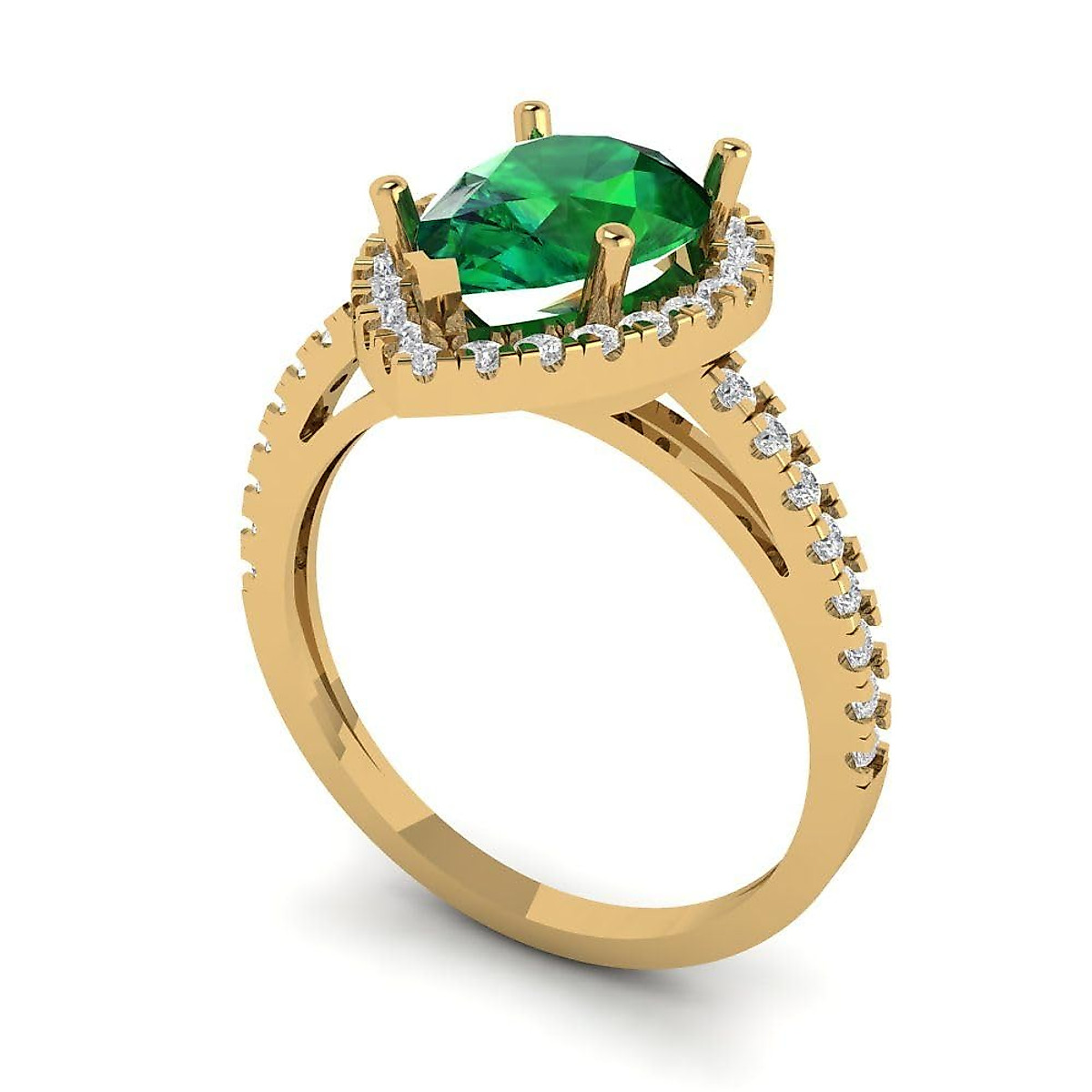 Clara Pucci 2.39ct Pear cut Custom Solitaire W/Accent Halo Sim. Green Emerald Wedding Anniversary Pave Ring 14k Yellow Gold Size 8