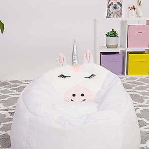 Posh Creations Cute Soft and Comfy Bean Bag Chair for Kids, Large, Animal - White Unicorn