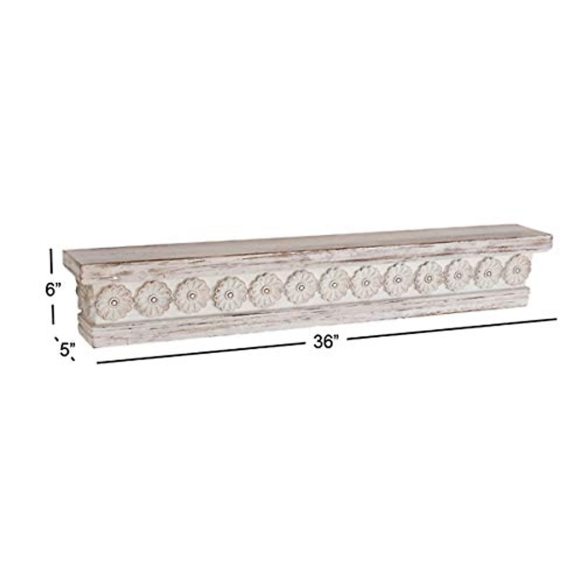 Deco 79 Wood Floral Intricate Carved 1 Shelf Wall Shelf, 36" x 5" x 6", White