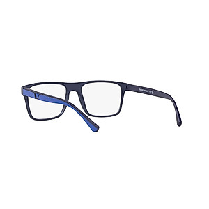 Emporio Armani Men's EA4115 Prescription Eyewear Frames with Two Interchangeable Sun Clip-Ons Rectangular, Matte Dark Blue/Clear/Grey/Blue Mirrored, 54 mm
