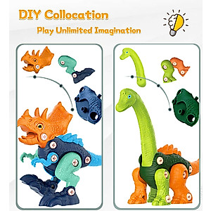 HAFUZIYN Dinosaur Toys for Kids, 4 Pack Take Apart Dinosaur Toys with Electric Drill for 3 4 5 6 7 8Year Old Boys and Girls, STEM Construction Building Play Toy for Christmas Birthday Gifts