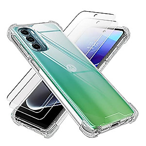 KIOMY Motorola Moto G Stylus 5G 2022 Clear Case with 2pcs Tempered Glass Screen Protectors Hybrid Anti Yellow Hard PC Panel with Flexible TPU Frame Shockproof Bumper Protection Ultra Transparent Cover