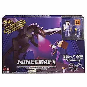 Minecraft Ultimate Ender Dragon 20-Inch Action Figure, Mist-Breathing, Plus Color-Change Steve 3.25-in Figure & Accessories