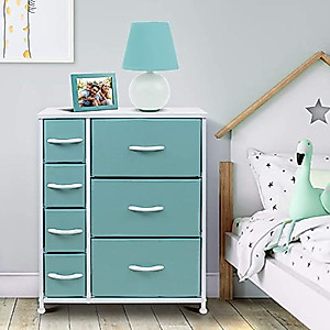 Sorbus Dresser with 7 Drawers - Furniture Storage Chest for Kid’s, Teens, Bedroom, Nursery, Playroom, Clothes, Toys - Steel Frame, Wood Top, Tie-dye Fabric Bins (7-Drawer, Pastel Aqua)