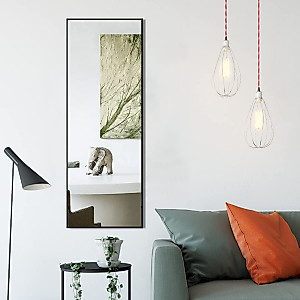 Dewfig Full Length Free Standing Large Mirror with Stand,45"*11",Floor Mirror Full Length Hanging Wall Mirror for Bedroom,Full Body Mirror, Rectangle Shape,Metal Frame,Black