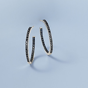 Ross-Simons 1.20 ct. t.w. Black Spinel Inside-Outside Hoop Earrings in Sterling Silver