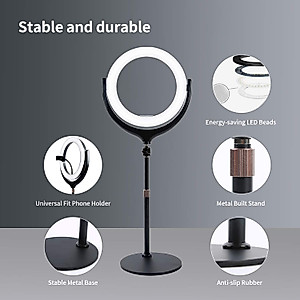 Auckoue 12'' Ring Light with Stand & Phone Holder, Dimmable Selfie Ring Light with Mirror, Desktop led Ring Light for Laptop Computer Video Conference, Live Streaming, YouTube, Vlogging, Makeup
