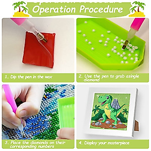 Diamond Art Painting Kits for Kids with Wooden Frames, 5D Diamonds Art and Crafts for Kids, Gem Art Painting by Number Kits for Kids Girls Boys Ages 8-12, (Dinosaur)