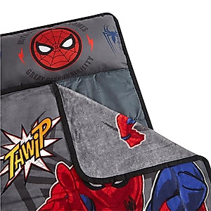 Idea Nuova Marvel Spiderman Super Soft Toddler Quilted Nap Mat with Built in Pillow, 26"x46", Multicolor
