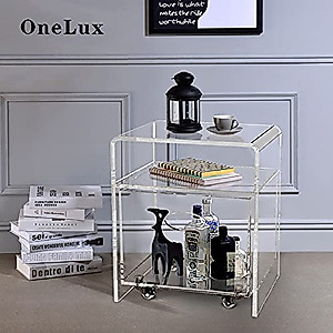 ONELUX 2088 Clear Acrylic nightstand with an Extra Storage Basket on Wheels,Clear Decorative End Table/Home Decor Display Tables,Bathroom Side Tables