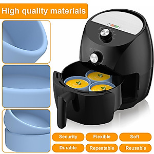 3Pcs Silicone Air Fryer Egg Pan, Reusable Sous Vide Egg Bite Maker, Nonstick Egg Boiler Mold Cup, 4×1.3 Inch Microwave Egg Cooker, Dishwasher Safe Egg Bite Maker for Oven Microwave (Blue)