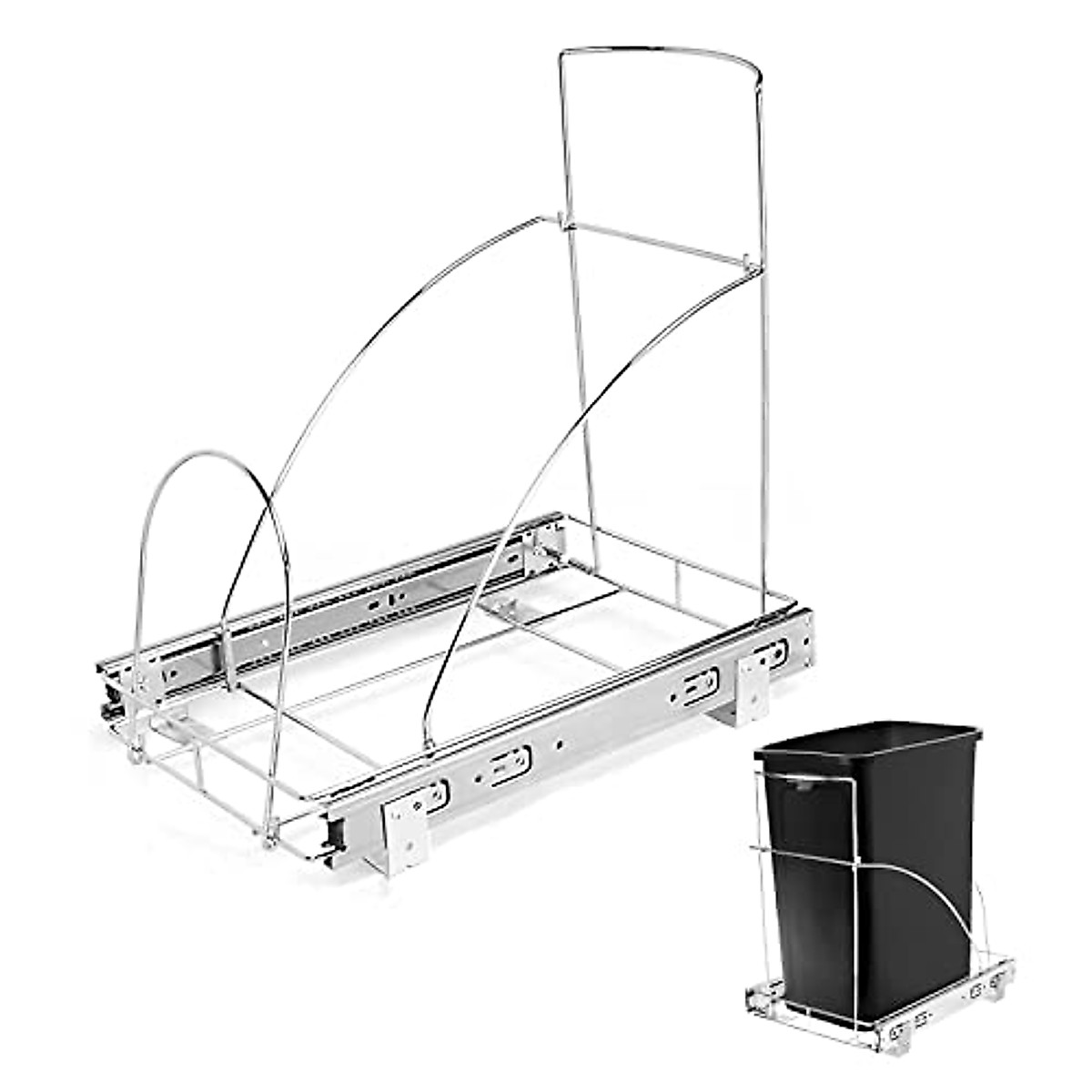 Vohunt Pull Out Trash Can Under Cabinet,Cabinet Trash Can Pull Out Kit,Heavy Duty Chrome Pull-Out Trash Can Shelf for Kitchen 16’’L x 11‘’W x 16’’H(Without Trash Can)