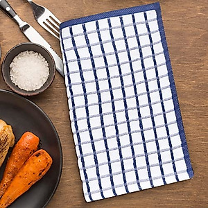 Urban Villa Kitchen Towels Blue/White Set of 3 Terry Kitchen Towels 100% Cotton Ultra Soft Size 20X30 Inches Highly Absorbent Over Sized KitchenTowels with Hanging Loop KitchenTowels