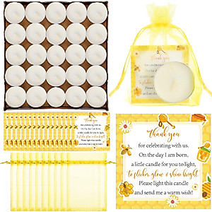 50 Sets Bee Theme Baby Shower Party Favors Include 50 Pcs Tea Light Candles for Guests 50 Pcs Bee Thank You Greeting Cards and 50 Pcs Yellow Organza Bags Return Gifts for Girls Gender Reveal Party
