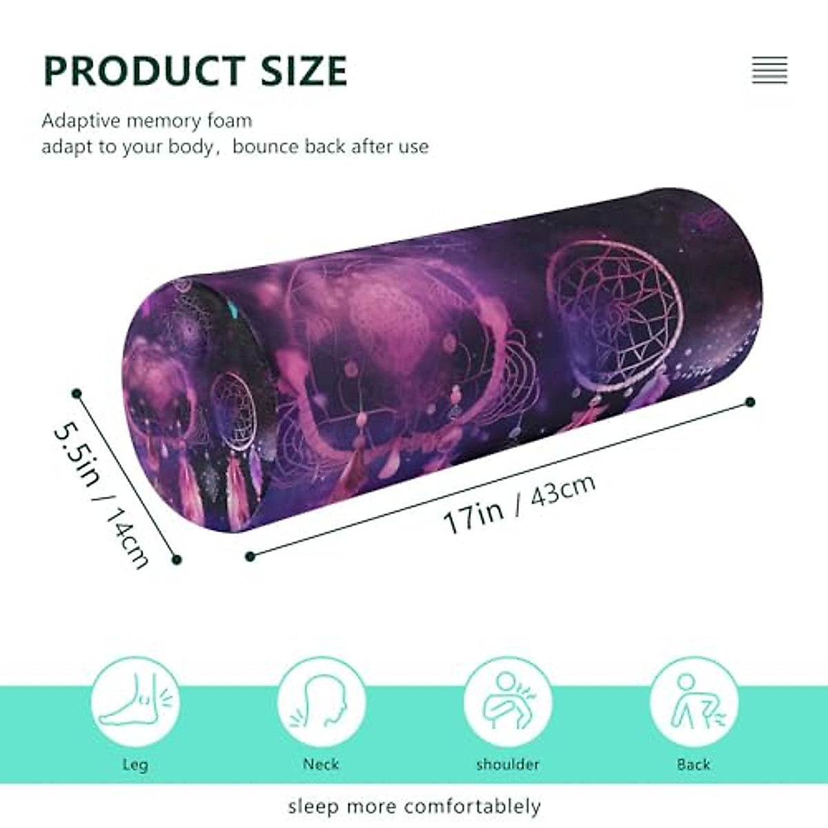 xigua Abstract Pattern Neck Roll Pillow for Neck Relief with Removable Washable Cover - Memory Foam Round Cylinder Bolster, Ergonomically Designed for Head, Neck, Back, and Legs