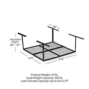 Titan Attachments Overhead Storage Rack 4' x 4' Adjustable Height 20" - 41"