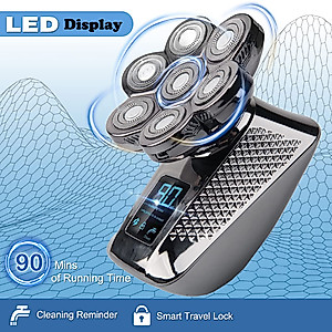 Yogioaf Head Shaver for Men, 5-in-1 Electric Razor for Men, Wet & Dry, Anti-Pinch, Upgrade Cordless with 7D Floating Shaving Heads, Waterproof and Rechargeable Rotary Bald Head Shaver