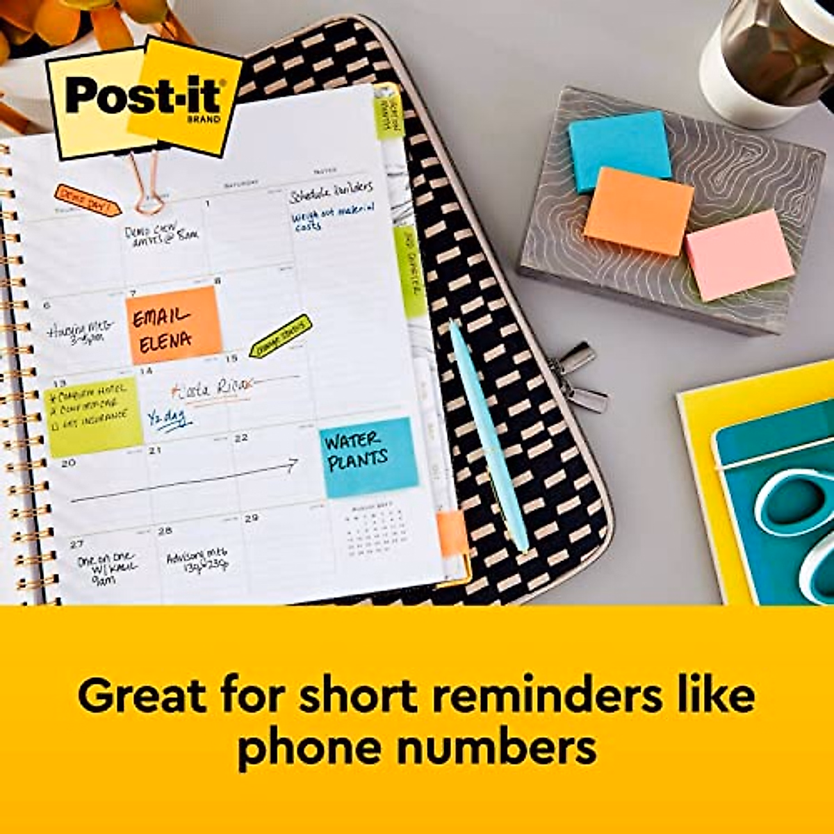 Post-it Mini Notes, 1.5 in x 2 in, 12 Pads, America's #1 Favorite Sticky Notes, Cape Town Collection, Bright Colors (Magenta, Pink, Blue, Green), Clean Removal, Recyclable (653AN)