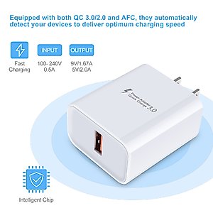 Quick Charge 3.0 Wall Charger Block Plug,USB Cube Power Adapter Fast Charging Block for Samsung Galaxy S24 S23FE A15 A25 A14 A13 A54 S22 S21 S10 S9 S8 A20 A12 A53 A03S A04S A51 A52 A24 A23 A34,Note 20