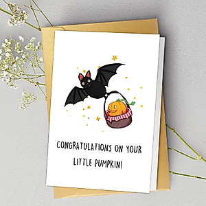 Cute Baby Shower Card, Halloween New Baby Card, Pumpkin Birthday Card for Newborn, Spooky Pumpkin Baby Card