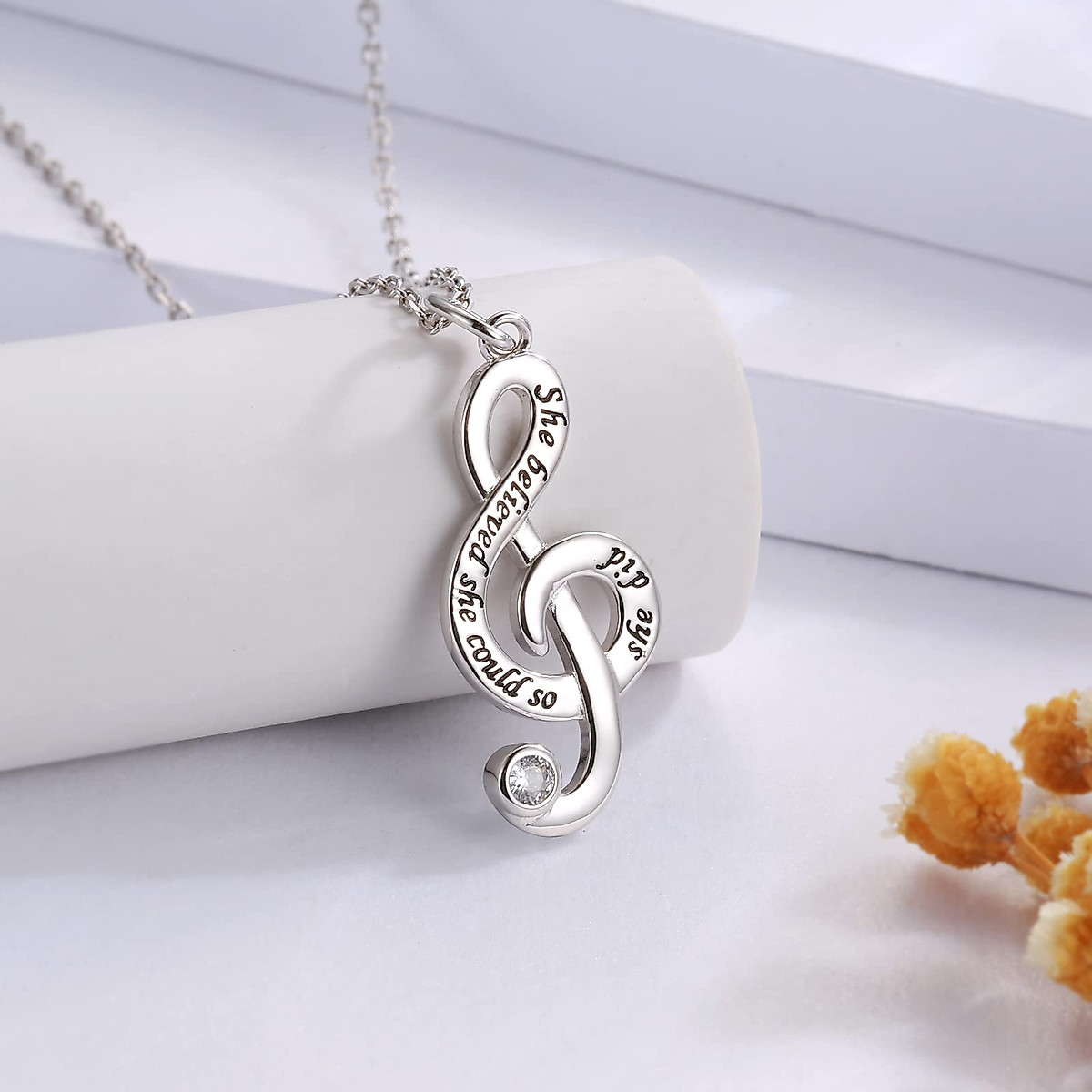 Music Note Necklace Ring for Women Sterling Silver Classic Treble Clef Music Pendant Musical Jewelry Graduation Gifts for Musician Music Student (necklace)