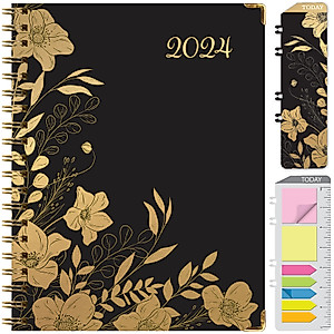 HARDCOVER 2024 Planner: (November 2023 Through December 2024) 8.5"x11" Daily Weekly Monthly Planner Yearly Agenda. Bookmark, Pocket Folder and Sticky Note Set (Golden Floral)
