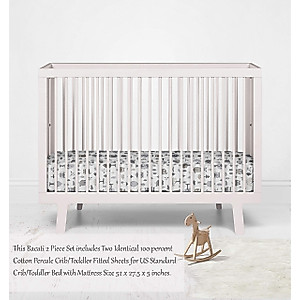 Bacati - 2 Pack Crib Fitted Sheets - Owls Neutral Beige/Grey Soft Breathable 100% Cotton Percale Baby Sheets - Fits Standard 28 x 52 X 5 inches Crib & Toddler Mattresses