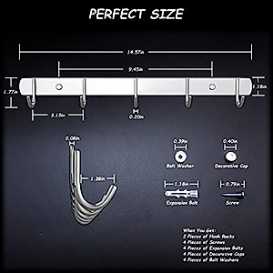 Kasilyic 2 Pcs Coat Hook Rack, 14-Inch Towel＆Key Hook Rail with 5 Hooks, Durable Wall Mounted Hangers for Bedroom, Bathroom, Foyer, Hallway