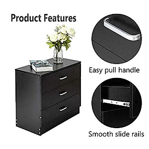 MAXCBD Nightstand Bedside Table Drawer Cabinet Chest of Drawers 3 Drawers Dresser Bedroom Nightstand Storage Cabinet Black 3 Drawer Dresser Storage Tower Dresser