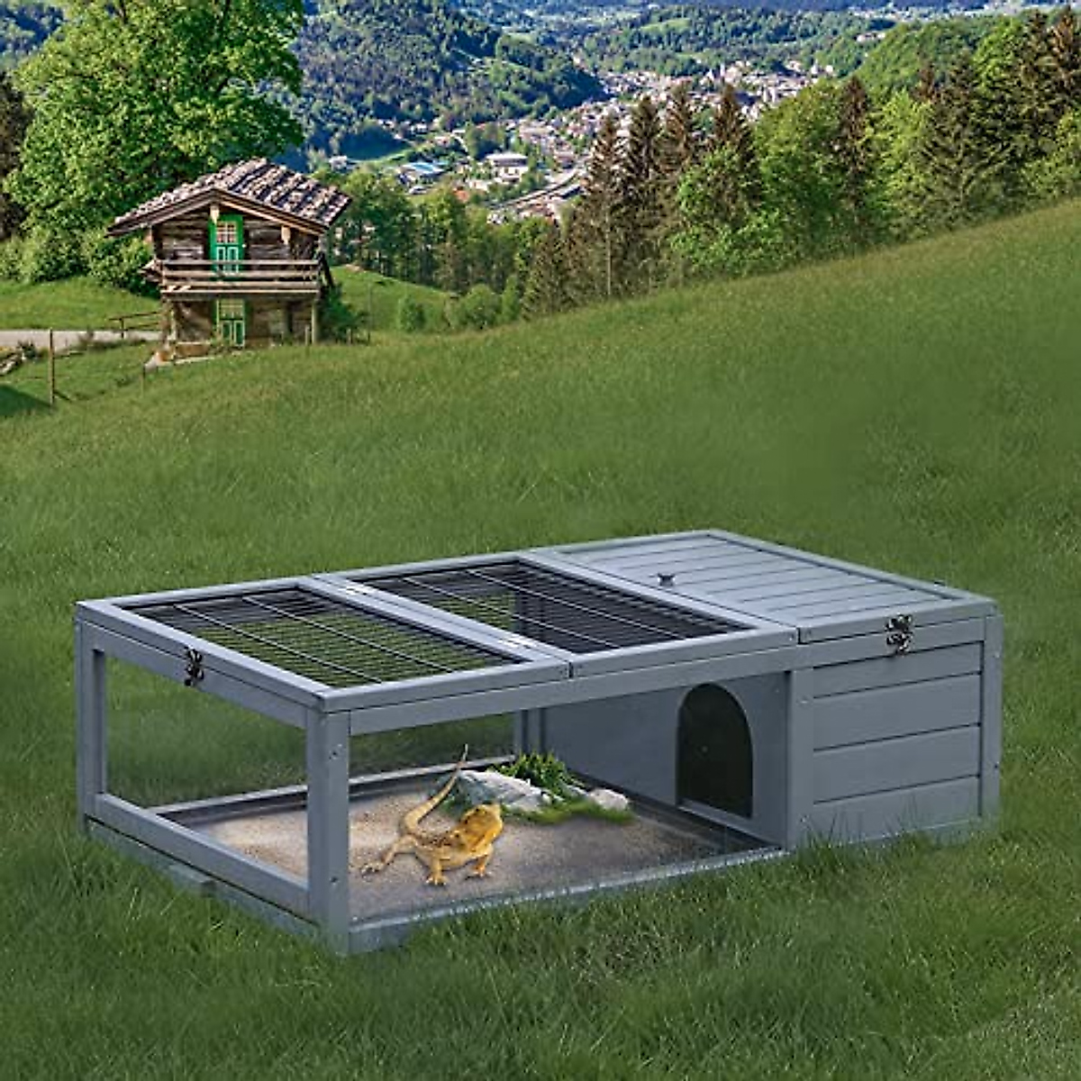 Tortoise House Large Tortoise Habitat Cage, Indoor Outdoor Transparent Tortoise Enclosure Turtle Habitat for Small Animals, Easy Assembly, Wooden