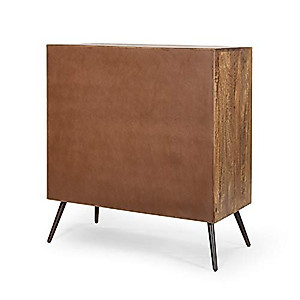 Great Deal Furniture Charlotte Mid-Century Modern Handcrafted Mango Wood Sideboard, Dark Brown