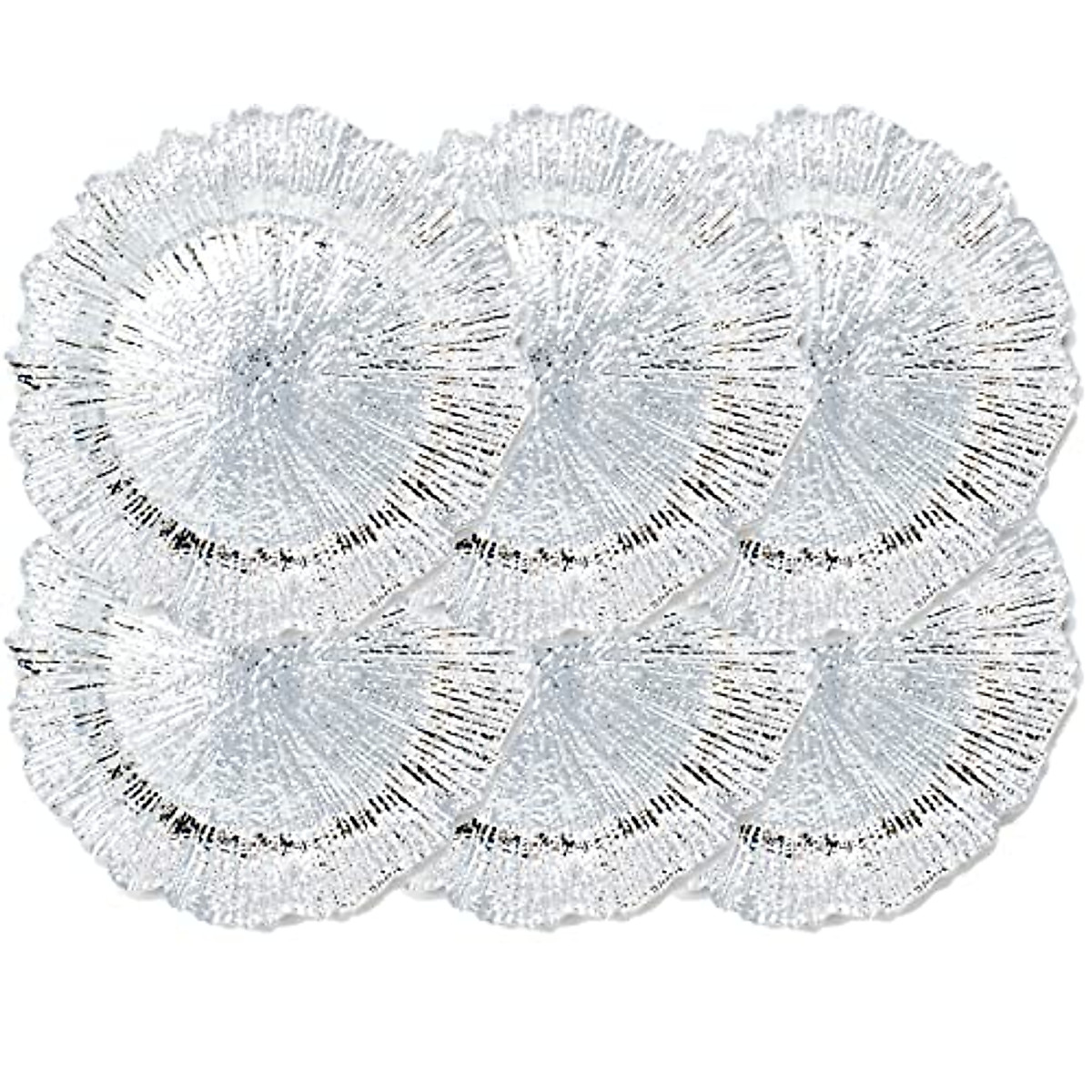 Plastic Reef Charger Plates Glossy Finish - Set of 6 - Thick and Reusable - Silver