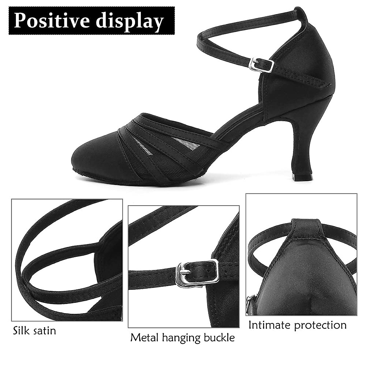 DKZSYIM Women's Satin Latin Dance Shoes Close Toe Ballroom Performance Dancing Shoes,YCL189-Black-7.5,US 9