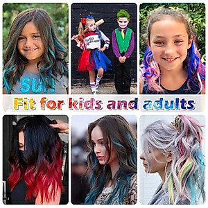 REDMENCO Colored Clip in Hair Extensions 12 Pieces for Women Kids Girls, 16 Inch Wavy Curly, Blue and Teal Blue Colorful