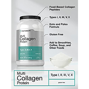 Multi Collagen Protein Powder 32 oz | Type I, II, III, V, X | Hydrolyzed Collagen Peptides | Keto & Paleo Friendly | Unflavored & Gluten Free | by Horbaach