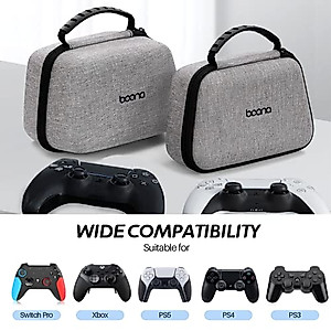 PS5 PS4 Switch Pro Controller Case, Game Controller Carrying Travel Case Compatible with PS-5, PS-4, X-Box, Switch Pro and Other Controllers, Protective Hard Storage Case for 2 Controllers, Grey