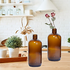 Galssmagic 16 oz Amber Glass Bottle,10 Pack Round Sample Dark Bottles for Oil,Kombucha(Black Caps,Labels and Funnels Included)