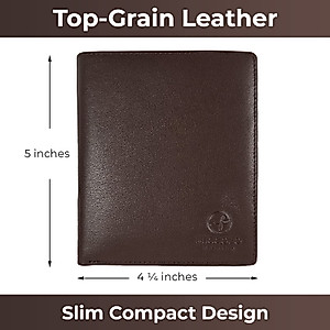 Extra Large Mens Leather Wallet with 12 credit card slots. Slim Minimalist Design, Not Bulky. Bifold Organizer. Wallet for Men. Dark Brown 5 x 4.25 in.