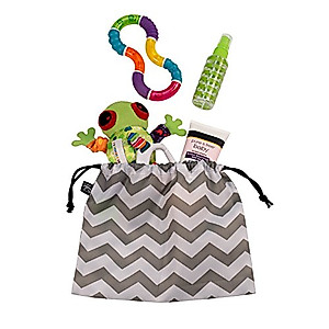 J.L. Childress Diaper Bag Organizer - Set of 5 Pouches - Organizing Pouches for Diaper Bag, Purse, Backpack - Clutch with Wrist Strap, Wet Bag, Food Pouch and More - Grey/Chevron