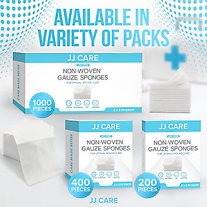 JJ CARE Non Woven Gauze [1000 Count], 2x2 Non Woven Gauze Pads for First Aid, 4-Ply Dental Gauze, Lint-Free Esthetic Wipes, Gauze Sponges for Wound Care