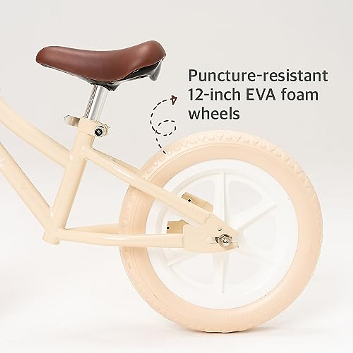 MomnLittle Retro Balance Bike(Green Olive) with Vegan Leather Seat and Handlebar Airless Tires for Ages 3~8 Years Boys Girls