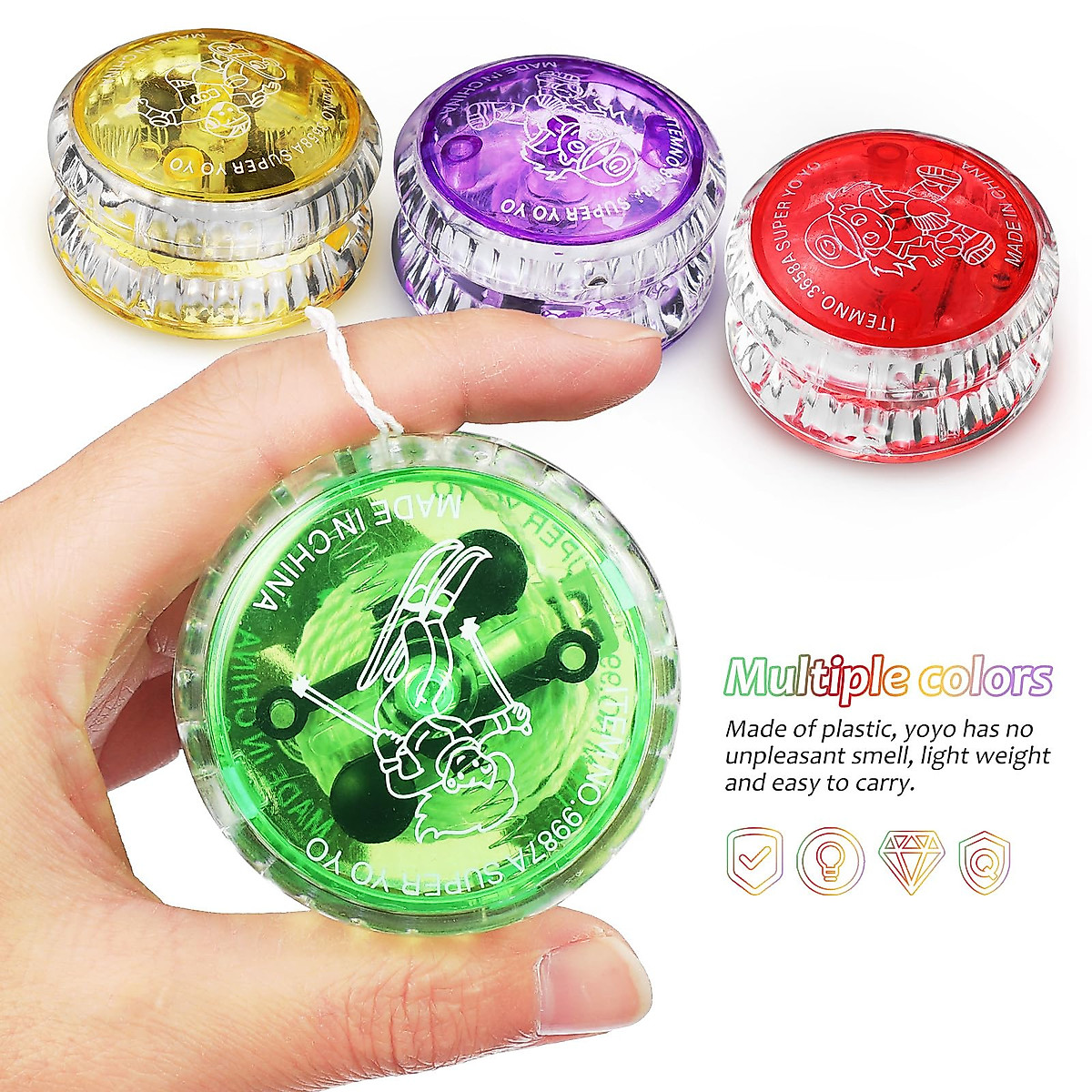 Toyvian Glow in the Dark Light Up Yo-Yo Set for Kids - 6 Pcs LED Light Up Yo Yo Ball Bulk, Flashing Plastic Entertaining Responsive Ball for Beginner Kids Birthday Party Goodie Bag Fillers