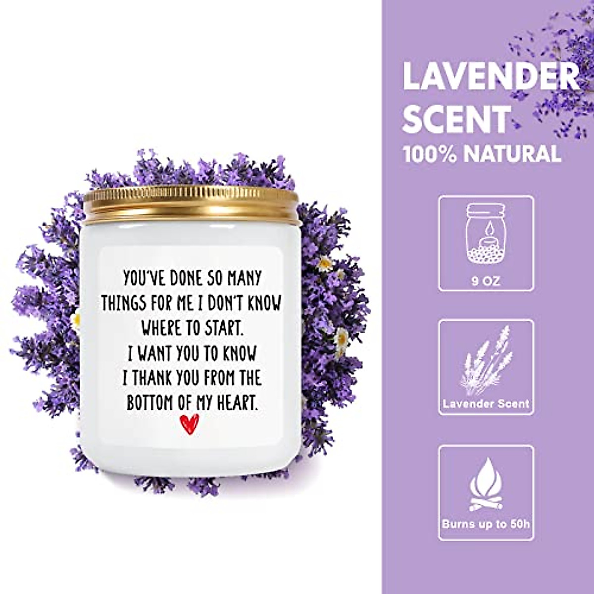 Lavender Scented Candles - Thank You Gifts for Women - Best Friend, Friends Gifts, Graduation, Mothers Day, Christmas Birthday Gifts - Appreciation Gifts for Teacher, Coworkers, Mom, Wife, Nurse