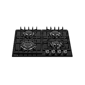 Empava 24 Inch Gas Cooktop Professional 4 Italy Sabaf Burners Stove Top Certified with Thermocouple Protection in Black Tempered Glass