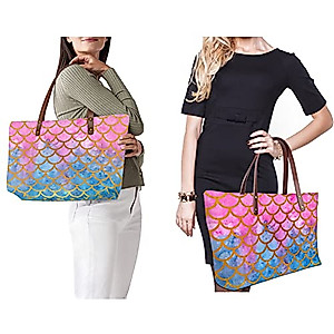 BYCHECAR Handbags Set for Women Tote Bag Colorful Fish Scales Pattern Top Handle Satchel Bags Shoulder Purse Wallets Wristlet Strap Wallet