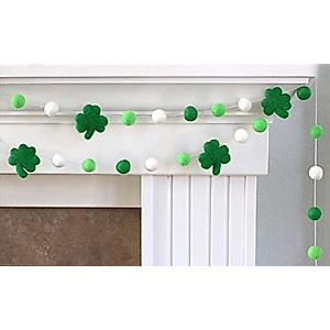 Shamrock St. Patrick's Day Felt Ball Garland- Green, White- 1" (2.5 cm) Wool Felt Balls