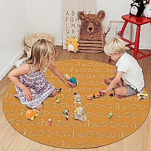 Thanksgiving Pumpkins Round Area Rug 5ft,Washable Outdoor Indoor Carpet Runner Rug for Bedroom,Kitchen,Living Room,Office,Area+Rug Large Bath Door Desk Floor Mat Fall Harvest Autumn Minimalist Art